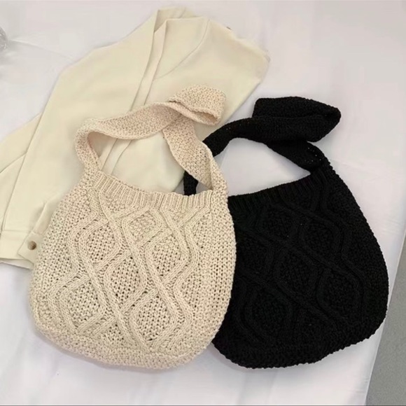 Theposhstyle | Bags | Off White Crochet Knit Handbag Shoulder Bag ...